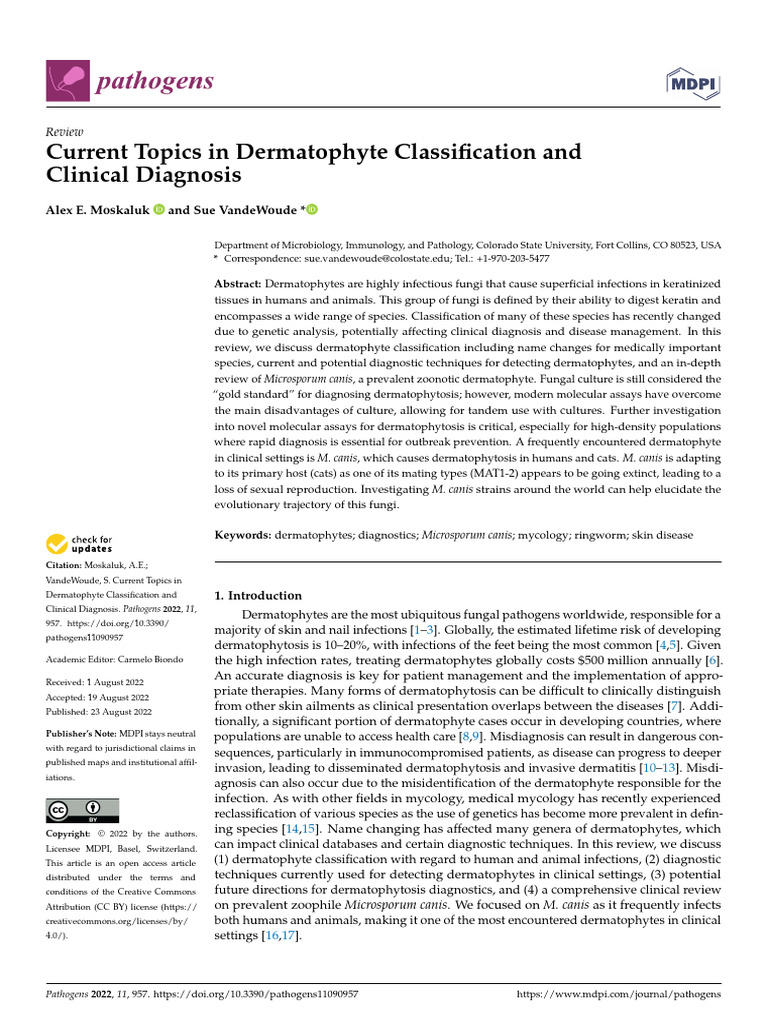 Current Topics in Dermatophyte Classification and Clinical Diagnosis ...