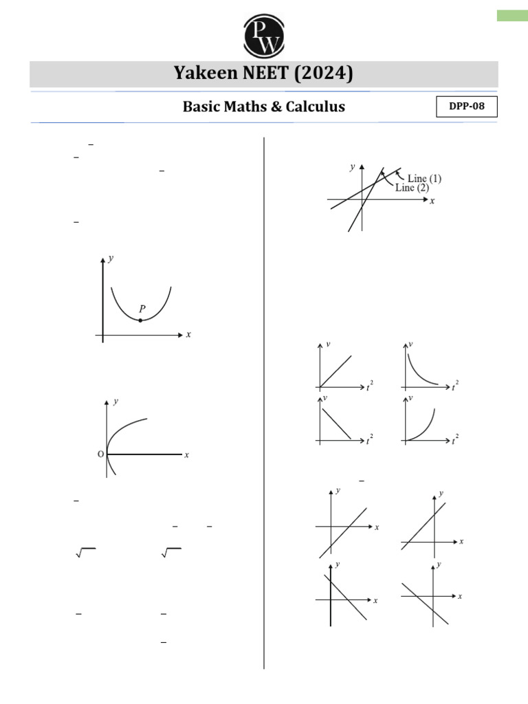 Basic Maths & Calculus DPP 08 of Lecture 12 Yakeen NEET 2024 | PDF | Calculus | Mathematical ...
