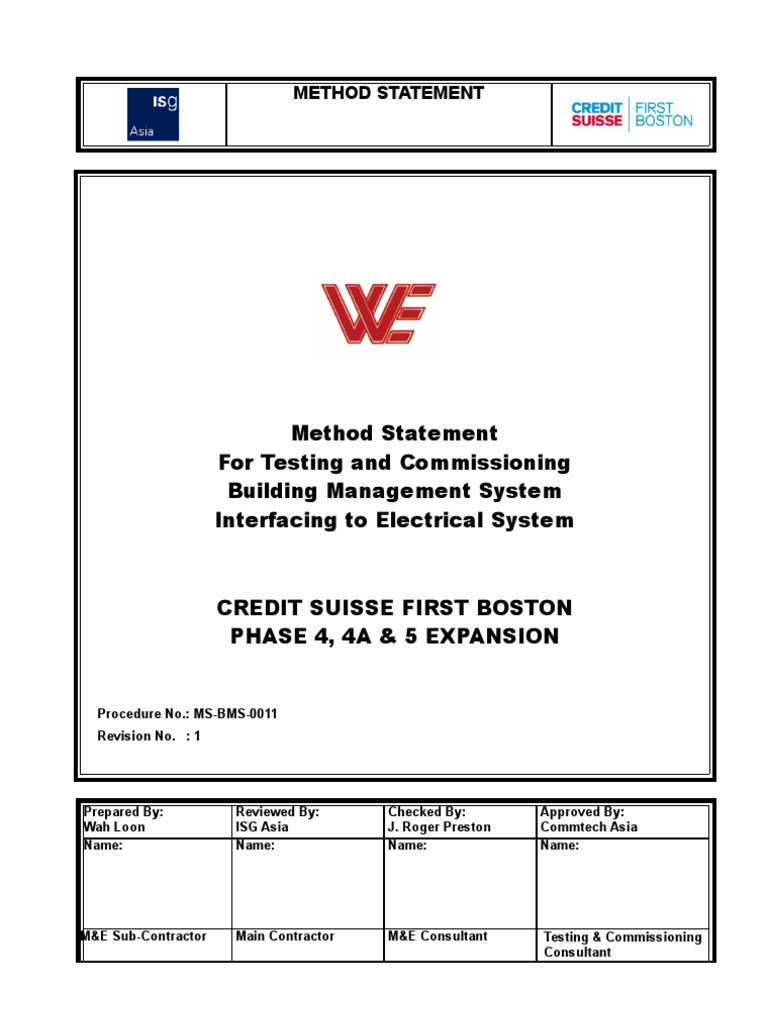 BMS Testing & Commissioning Method Statement | PDF | Electrical ...