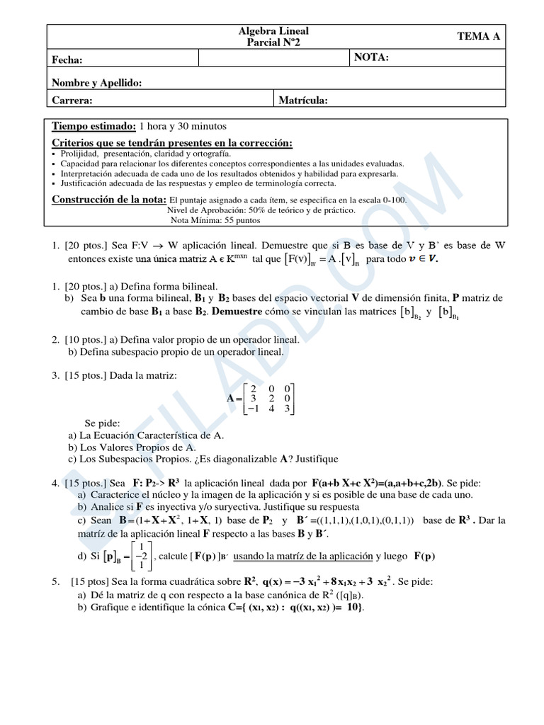 Modelo Parcial2 | PDF | Mapa lineal | Base (álgebra lineal)