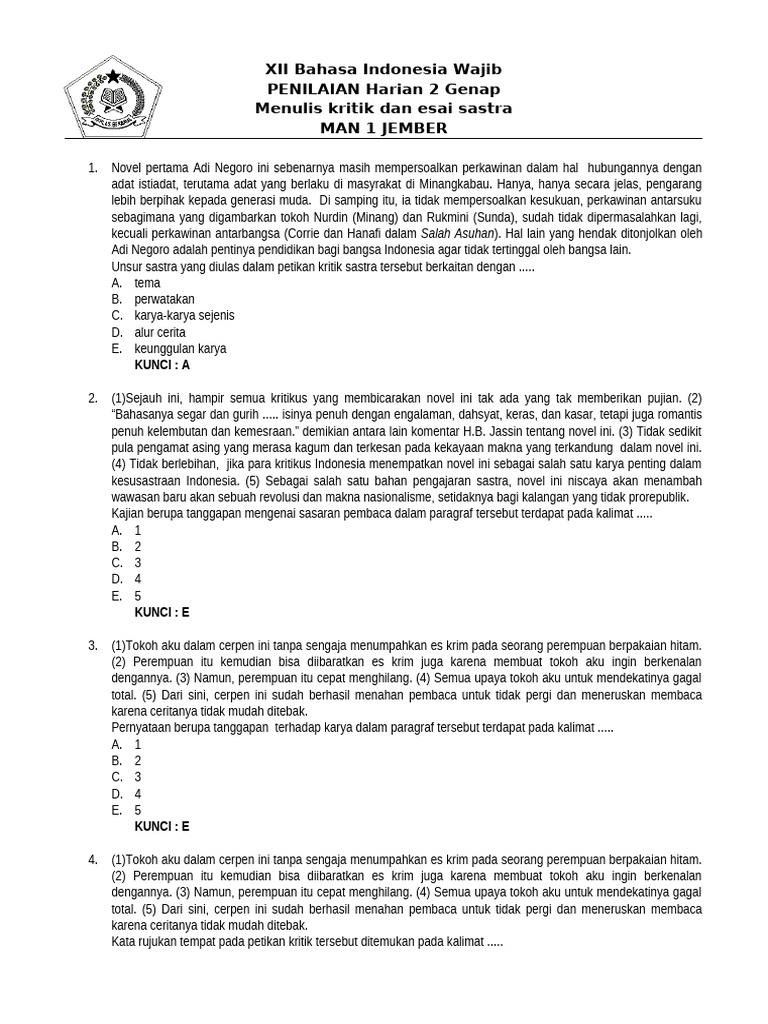 XII CBT UH 2 Kritik Dan Esai Genap | PDF