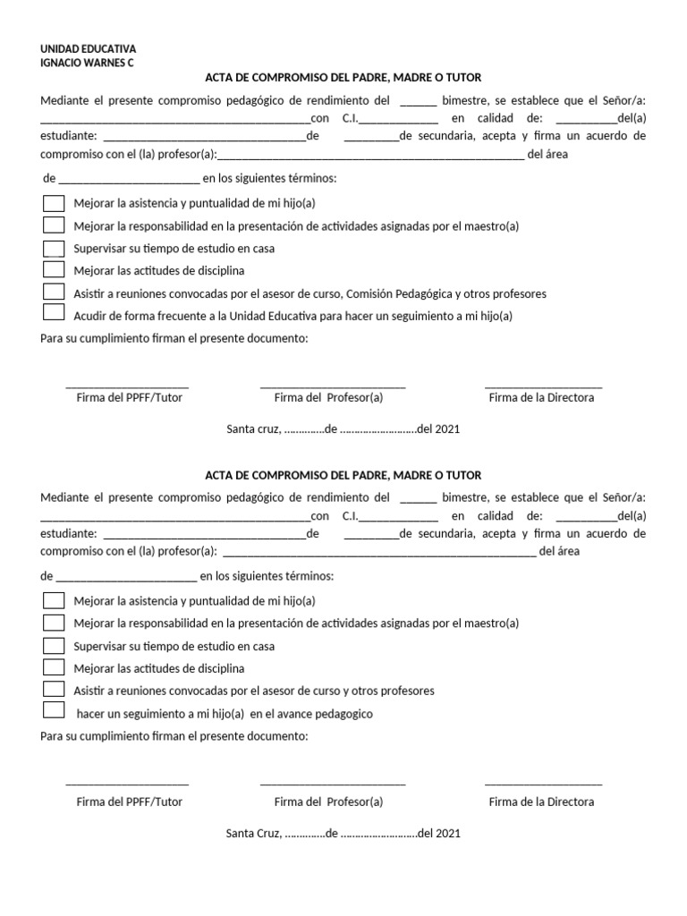 Acta de Compromiso de PPFF-2 | PDF | Maestros