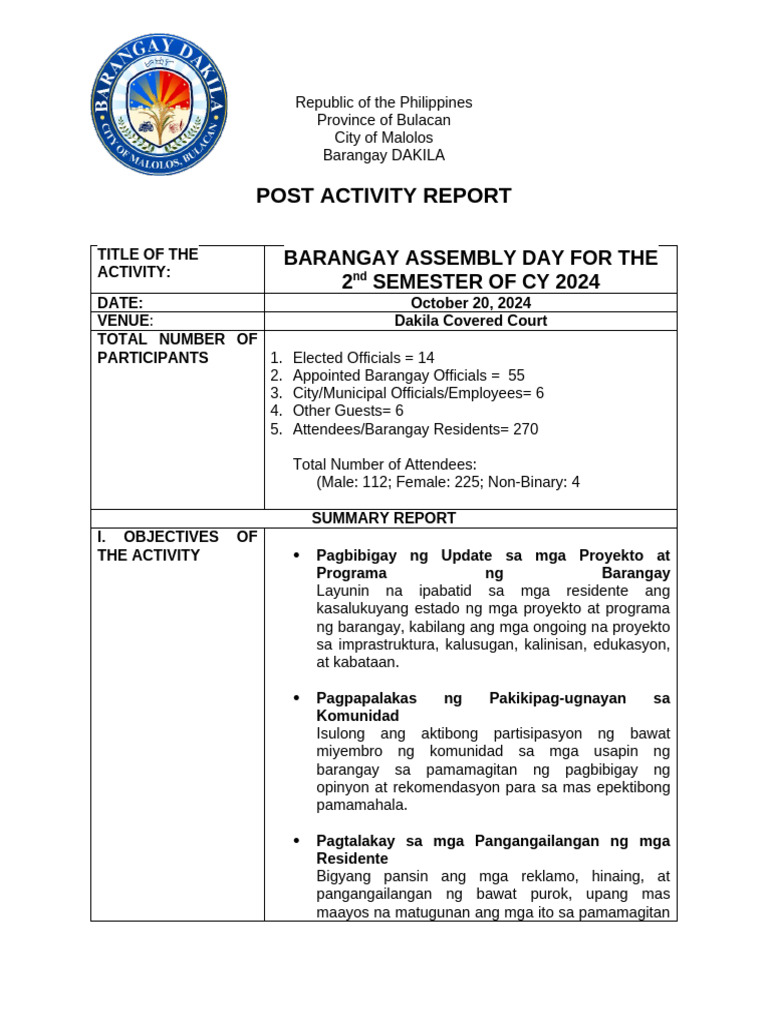 2nd Semester Post Activity Report (Assembly) | PDF