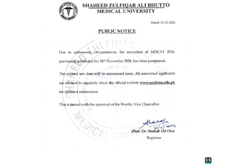 SZABMU Official Information For All Studens To Changing The Date | PDF