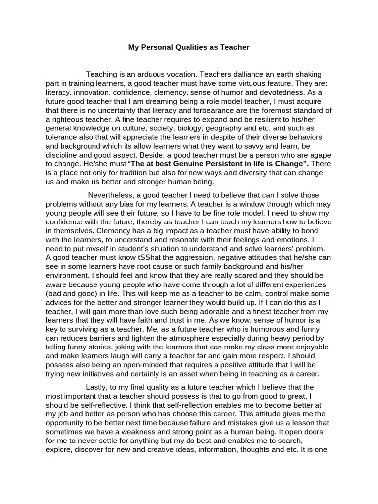 Personal Qualities | PDF | Teachers | Learning