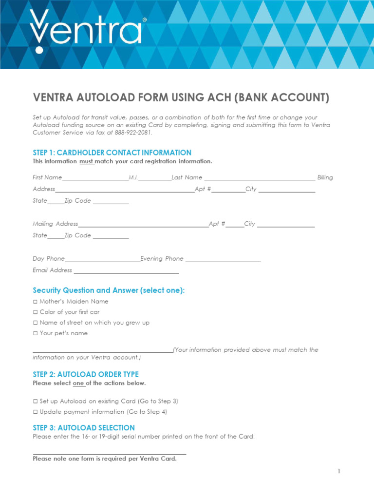 Ventra ACH Form | PDF | Payments | Banking Technology