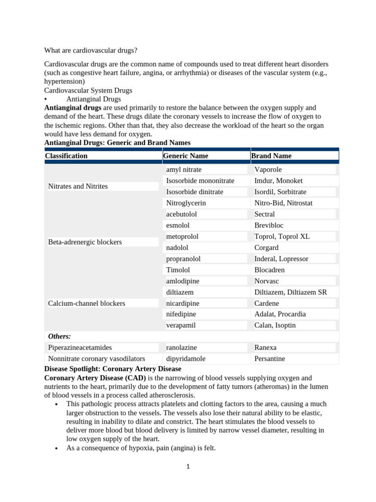 Overview of Cardiovascular Drugs | PDF | Thrombus | Cholesterol