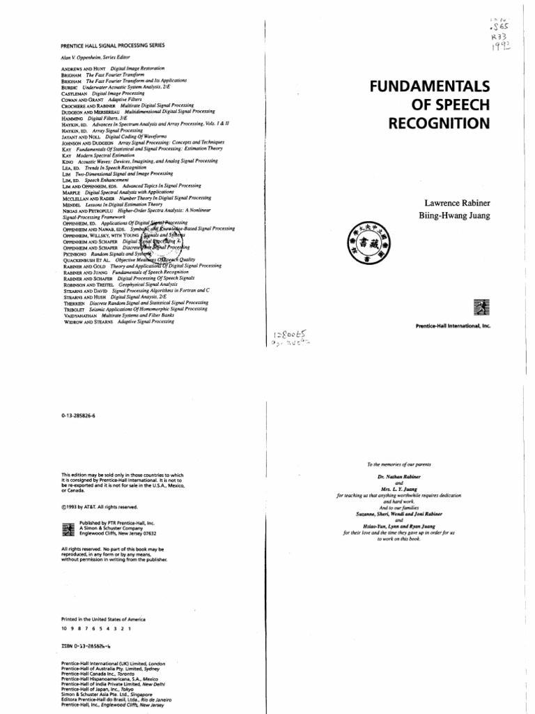 Fundamental of Speech Recognition Lawren | PDF