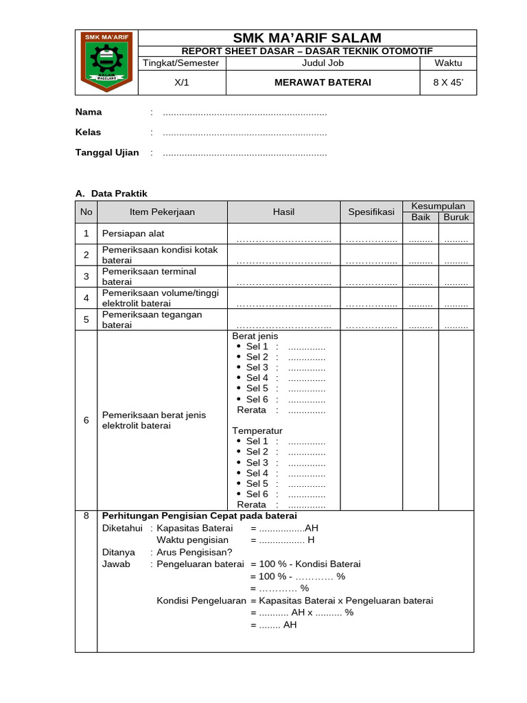 Report Sheet Merawat Baterai | PDF | Metode & Bahan Ajar | Komputer