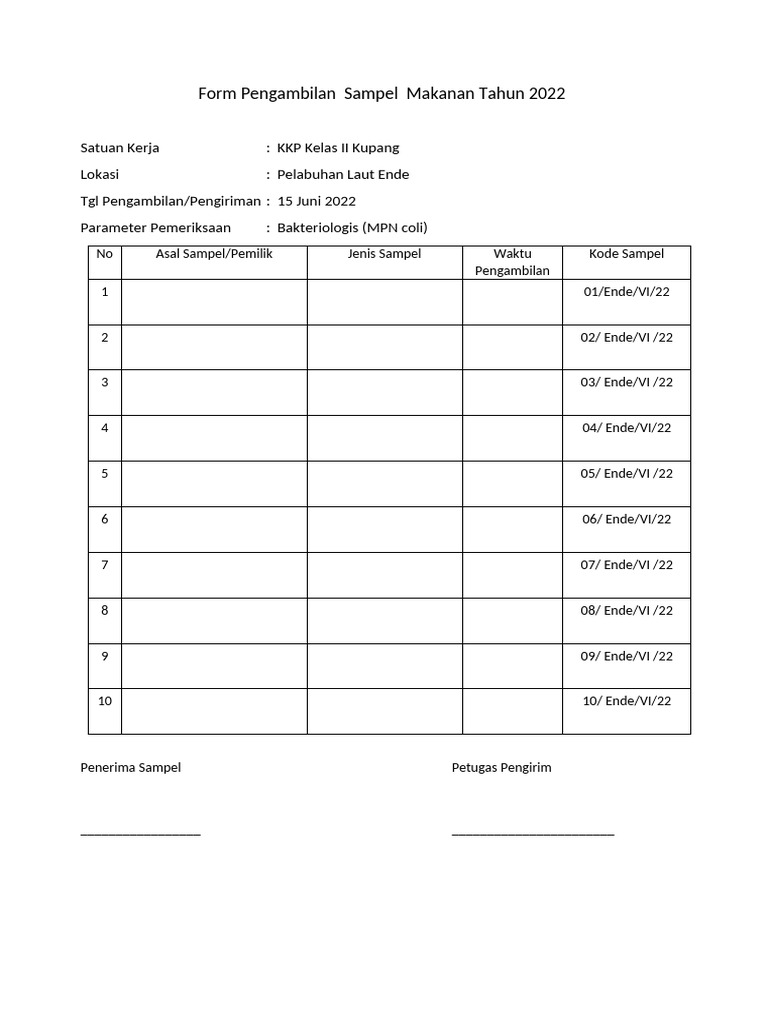 Form Sampel Makanan Ende | PDF