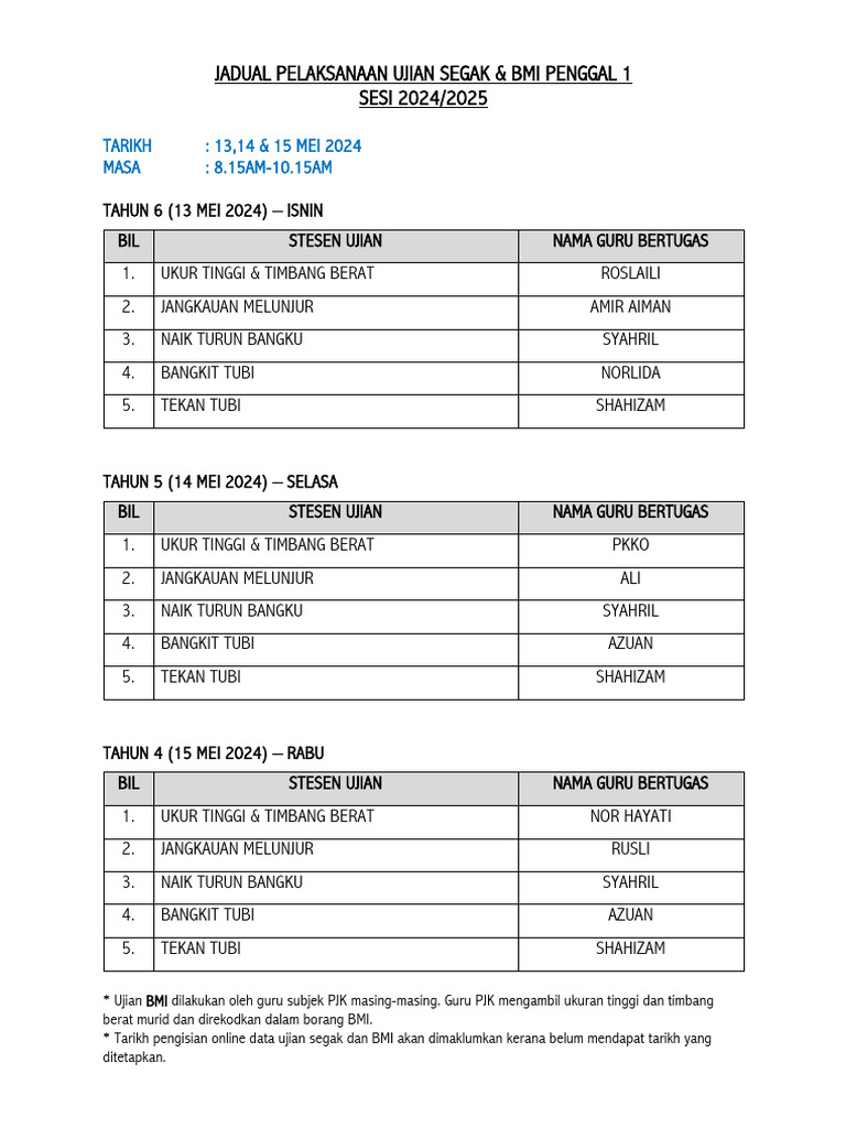 Jadual Ujian Segak 2024:2025 | PDF