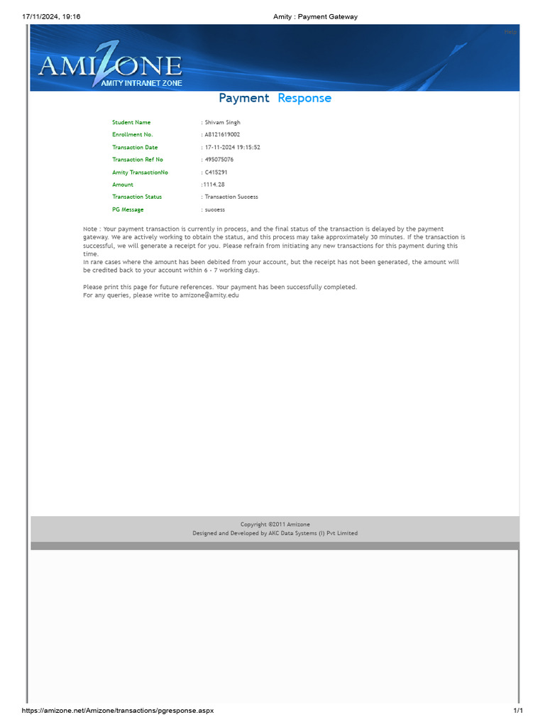 Amity - Payment Gateway | PDF
