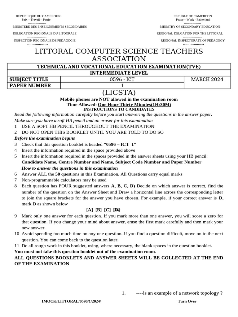 ICT OL P1 2024 | PDF | Computer Network | Duplex (Telecommunications)