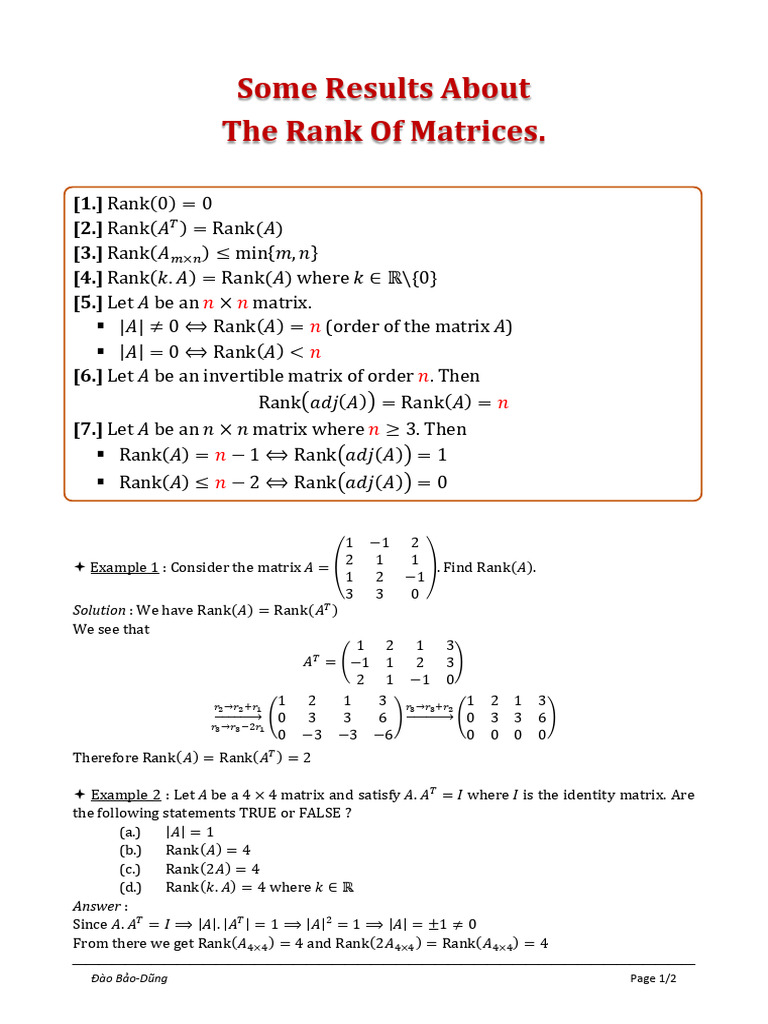 Some Results About The Rank of Matrices | PDF | Matrix (Mathematics ...