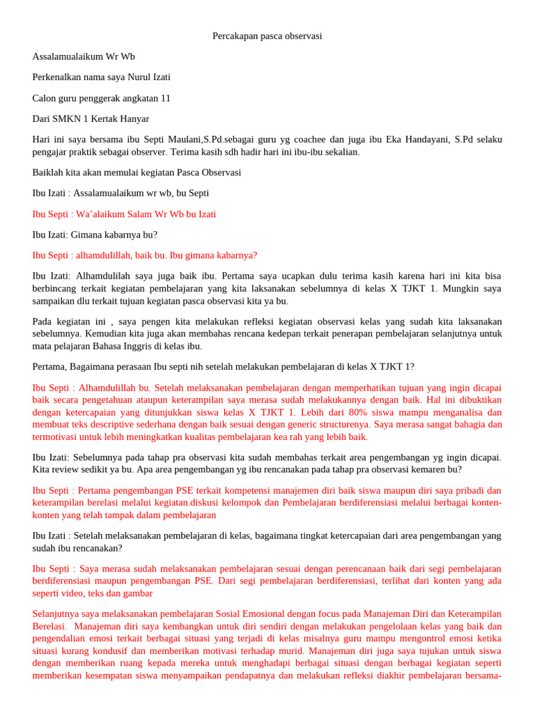 Percakapan Pasca Observasi Septi | PDF | Karier & Perkembangan