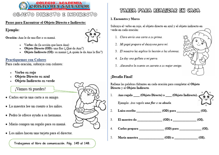 Objetos Directo e Indirecto: Ejercicios y Ejemplos | PDF | Objeto (gramática) | Sintaxis