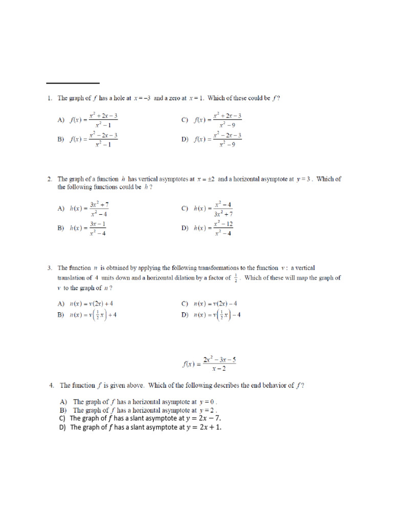 AP Precalculus Unit 1B Review WS | PDF | Science & Mathematics | Computers