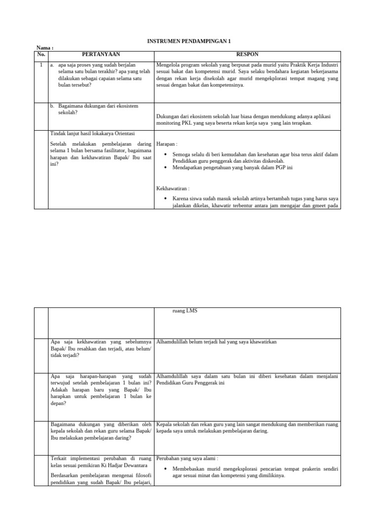 Instrumen Pendampingan 1 Nurul Izati | PDF