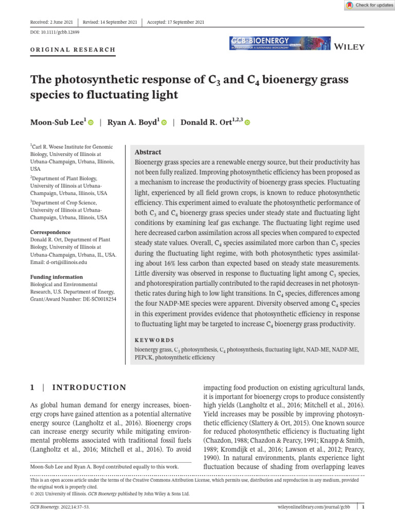 GCB Bioenergy - 2021 - Lee - The Photosynthetic Response of C3 and C4 ...