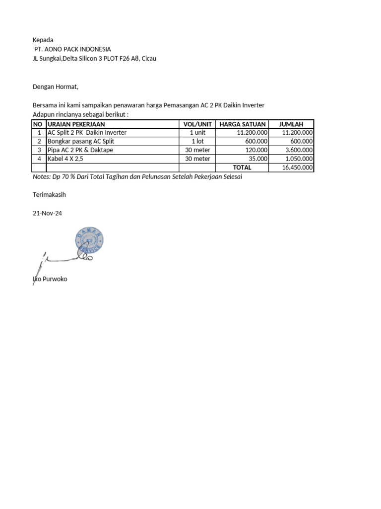 AC Aono Quotation | PDF