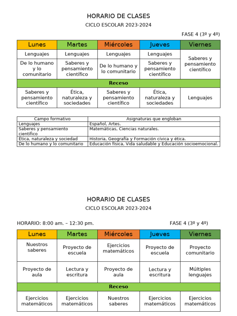 Horario de Clases | PDF | Escuelas | Science