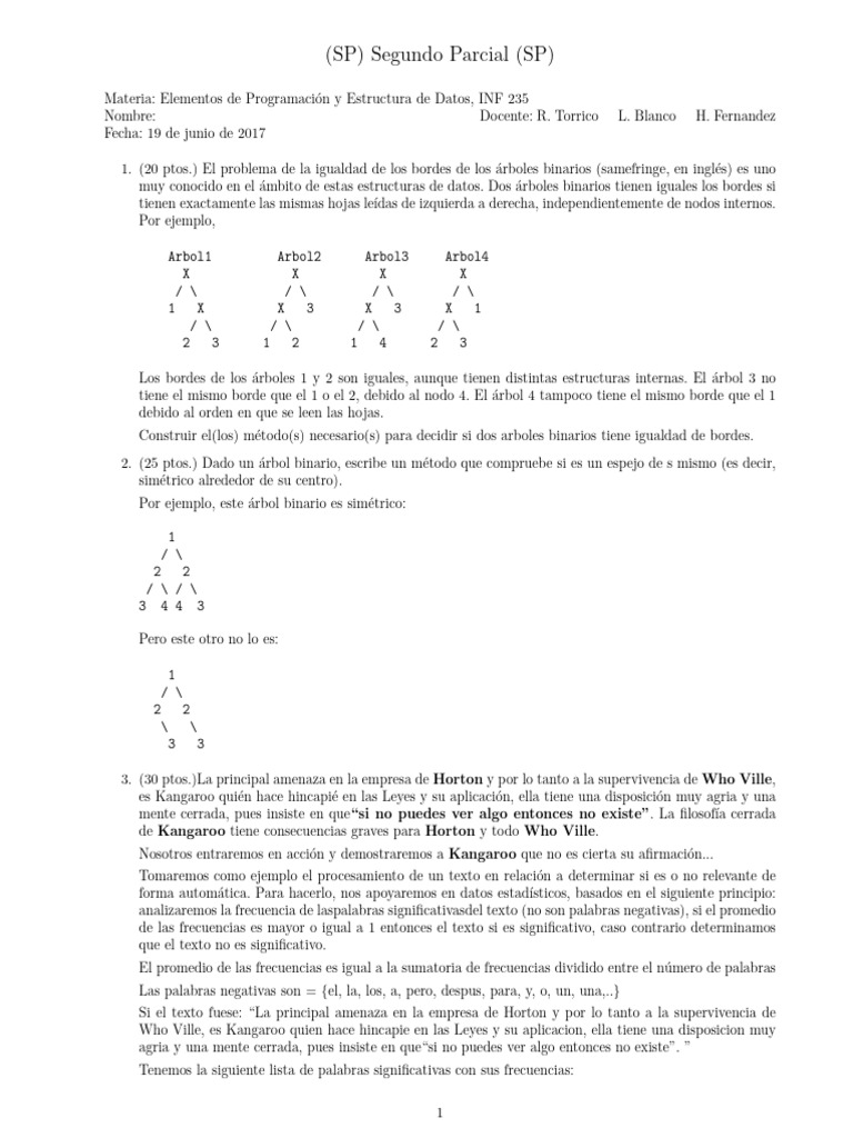 Examen de Estructuras de Datos | PDF | Algoritmos y Estructuras de Datos