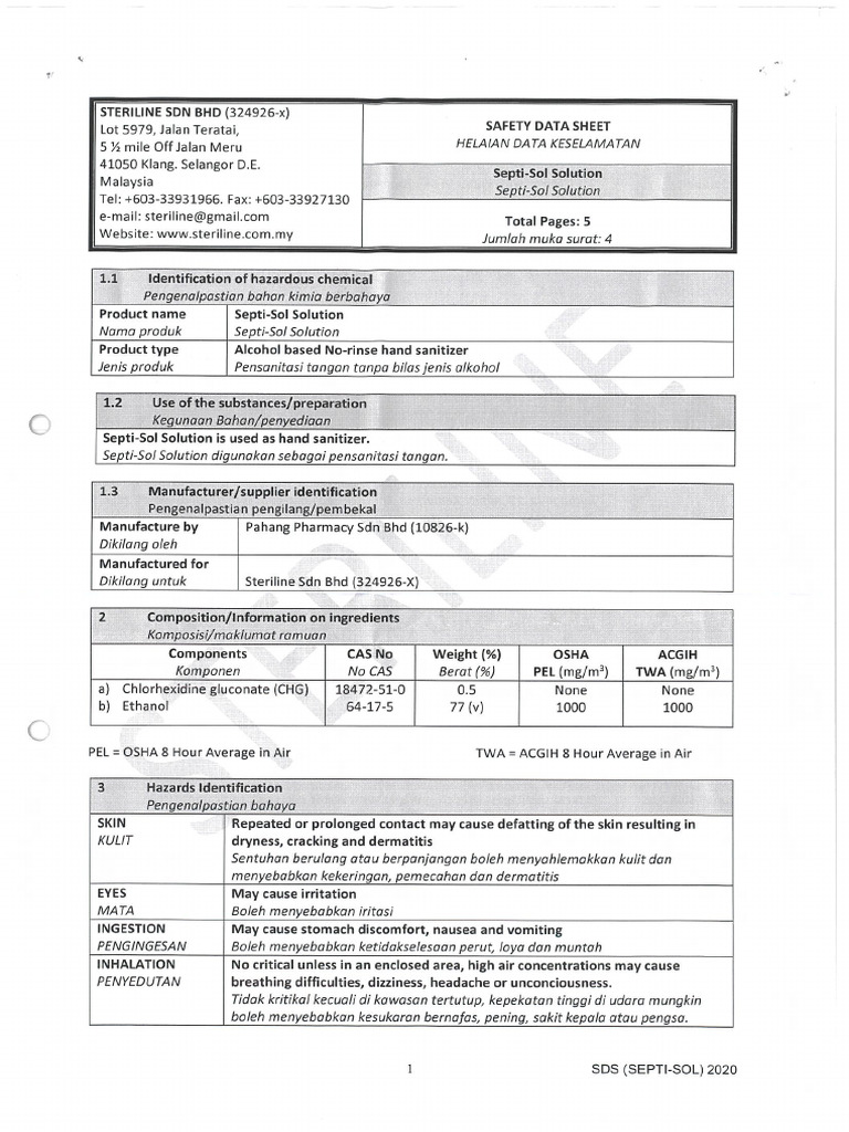 Hand Sanitizer - Septisol - SDS | PDF