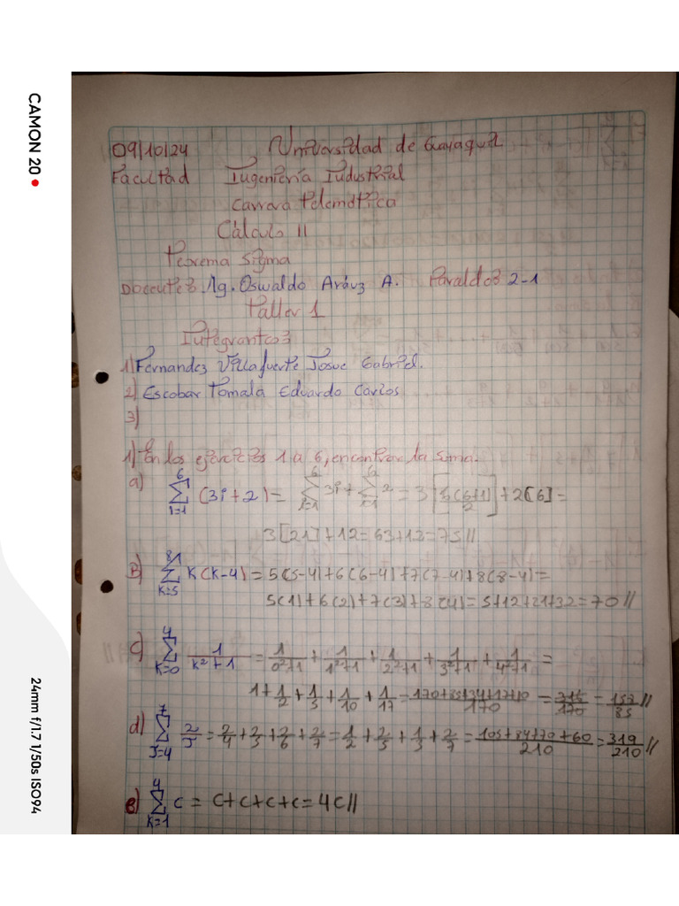 Taller 1 Teorema Sigma 2-1 Calculo Ii | PDF