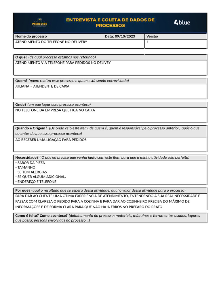 EXEMPLO Material AULA 2 Entrevista e Coleta de Dados de Processos | PDF | Telefone