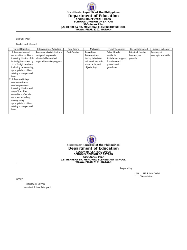Interventions in Numeracy Test - Gr. 4-2023-2024 | PDF | Education ...