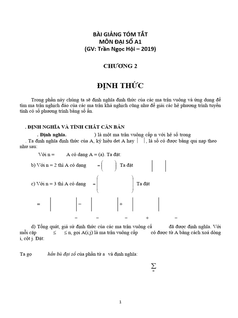 Dai-So-A1 - Tran-Ngoc-Hoi - Ds1-Chuong-2-Tomtat-Dinh-Thuc - (Cuuduongthancong - Com) | PDF