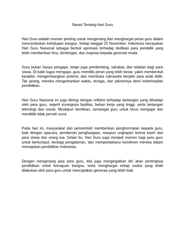 Narasi Tentang Hari Guru | PDF