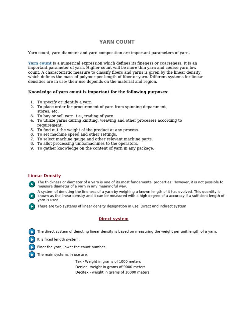 Unit 1 - Yarn Count | PDF | Yarn | Weighing Scale
