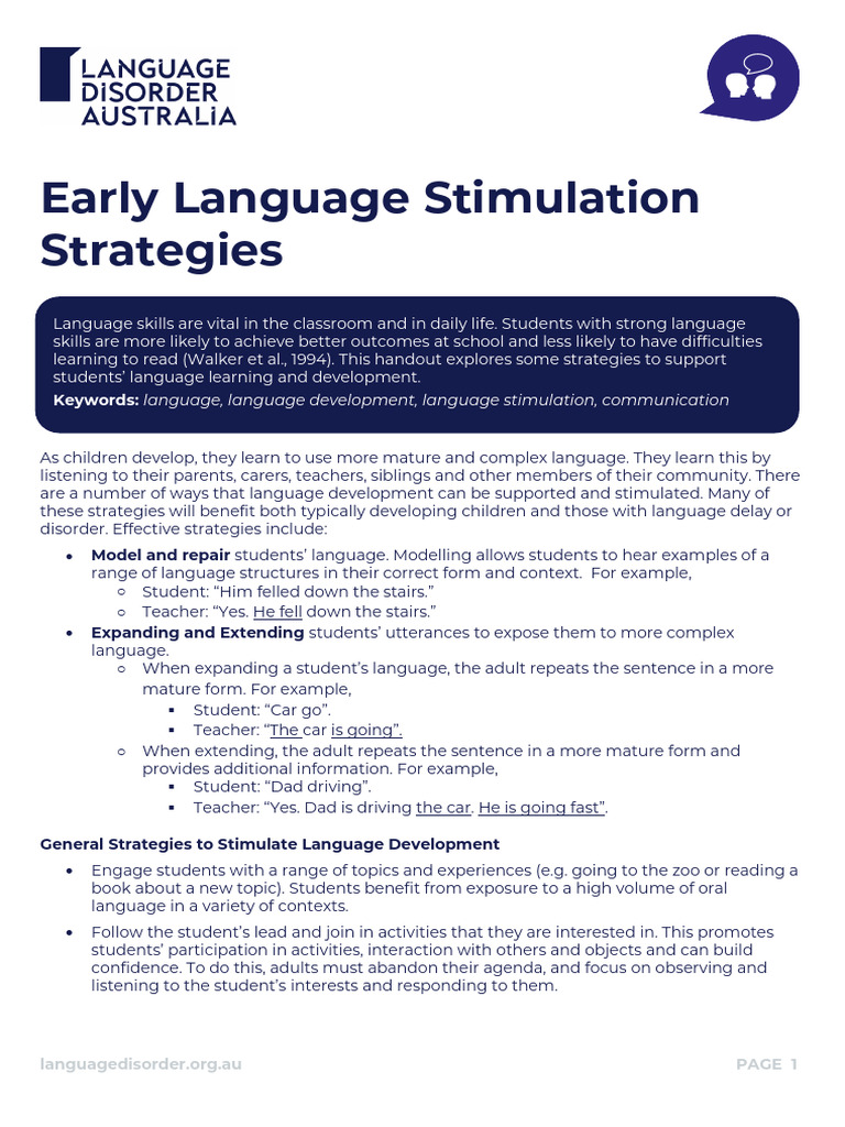 Early Language Stimulation Strategies | PDF | Language Development | Word