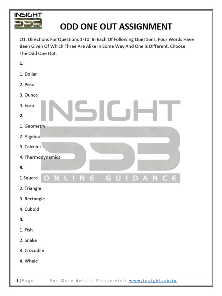 ODD ONE OUT ASSIGNMENT | PDF