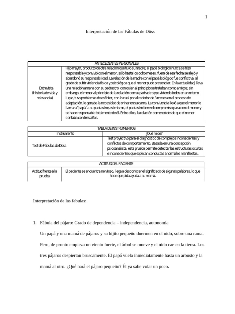 Interpretación de Las Fábulas de Düss | PDF | Las emociones | Teoría de ...