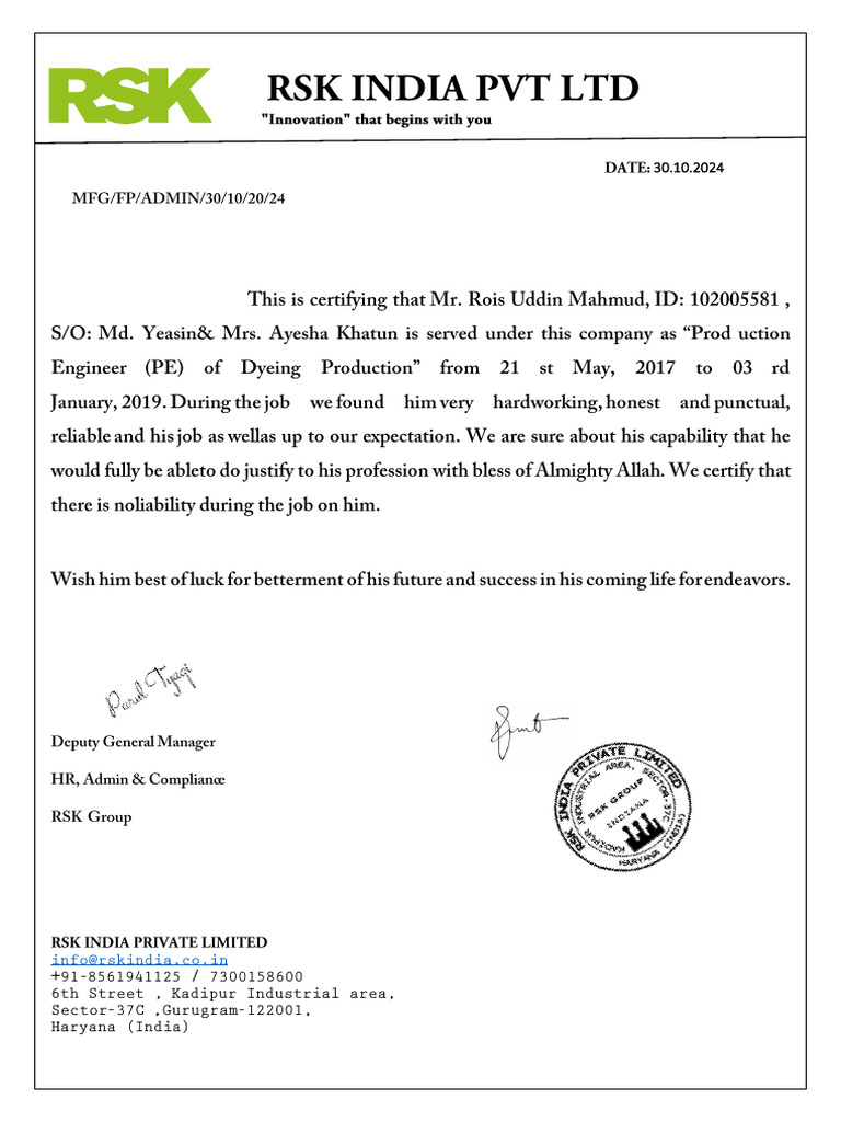 RSK INDIA PVT LTD 1 | PDF RSK INDIA PVT LTD 1 | PDF