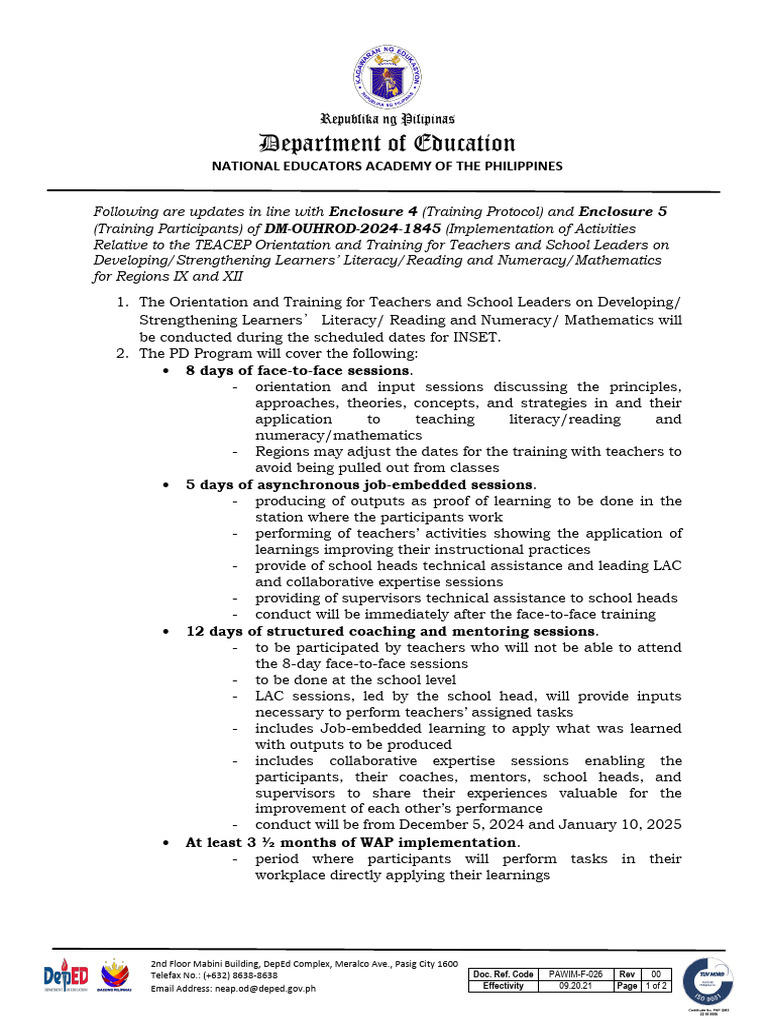 TEACEP, Updates On Protocols and Participants For Regions IX and XII ...