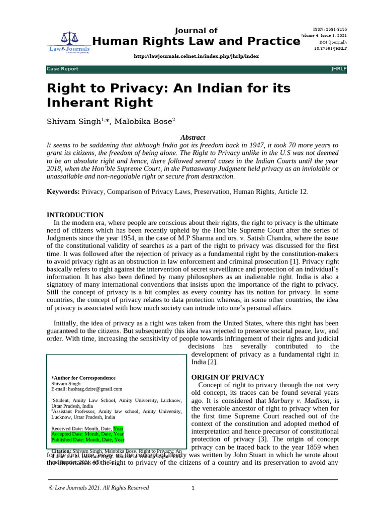 right to privacy | PDF | Privacy | Right To Privacy