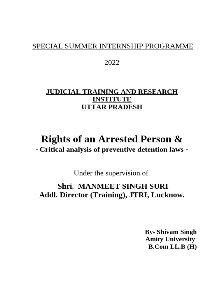 Rights of An Arrested Person and Critical Analysis of Preventive ...