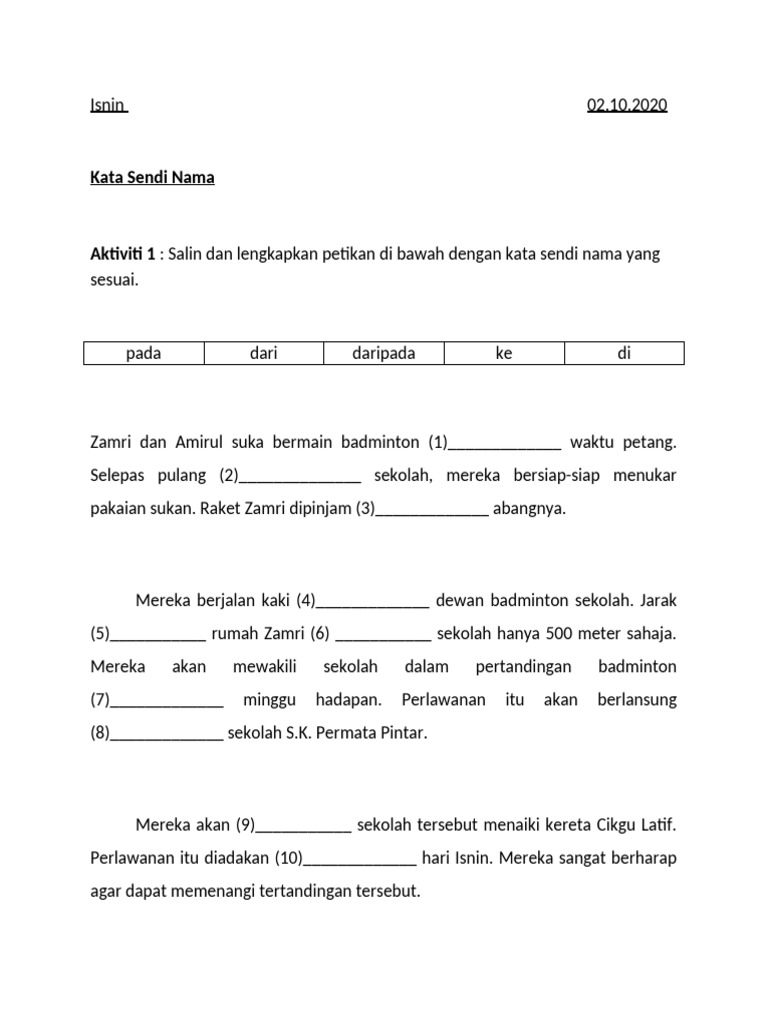 Latihan Kata Sendi Nama | PDF
