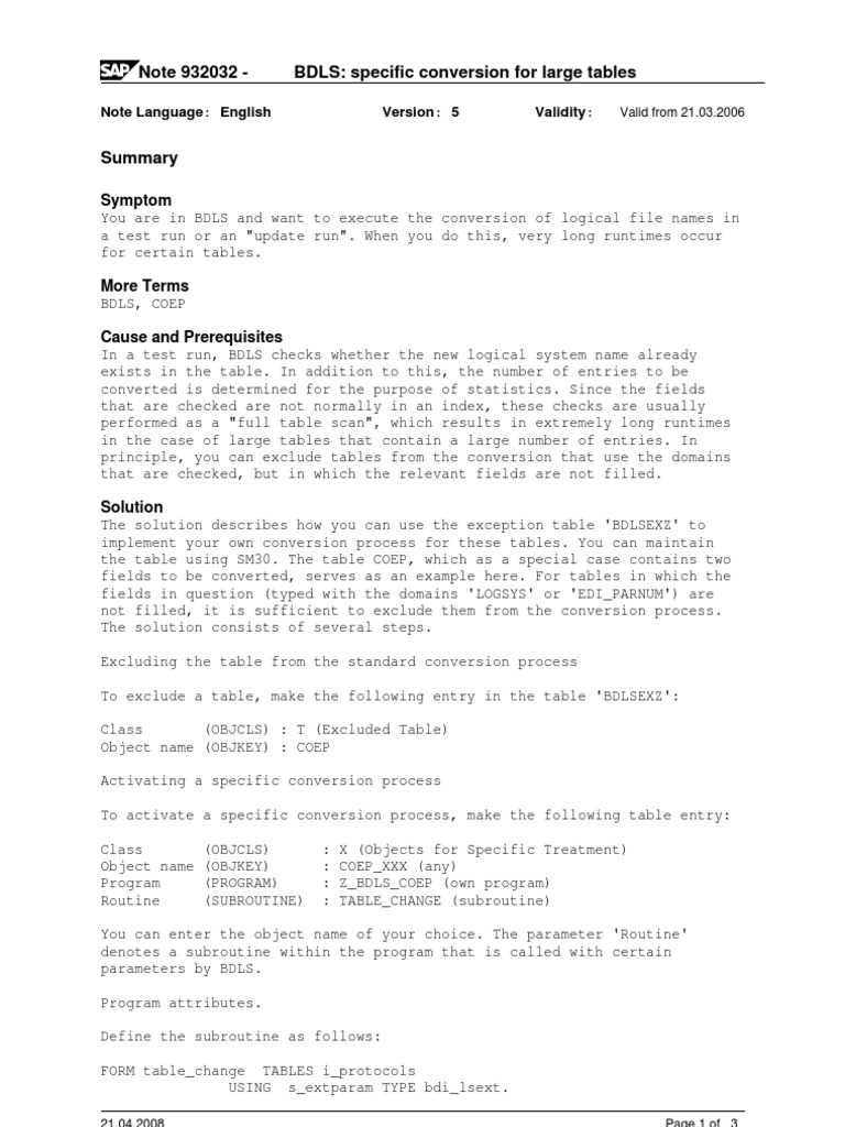 Bdls Specific Conversion For Large Tables Pdf Subroutine Computer Data