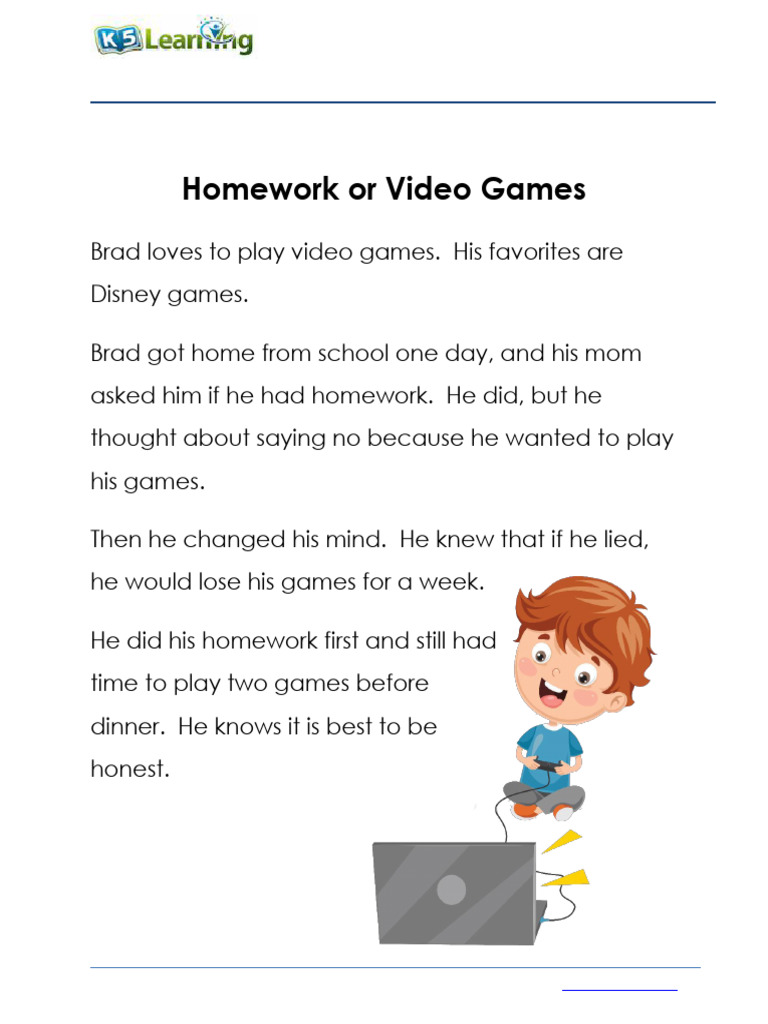 Grade 1 Story Homework or Video Games 1 2 | PDF