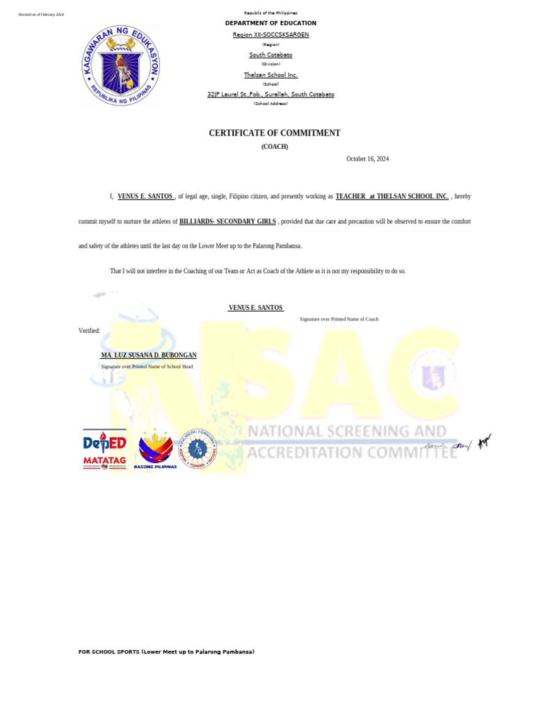 Commitment Chaperones v2024-1 | PDF | Philippines