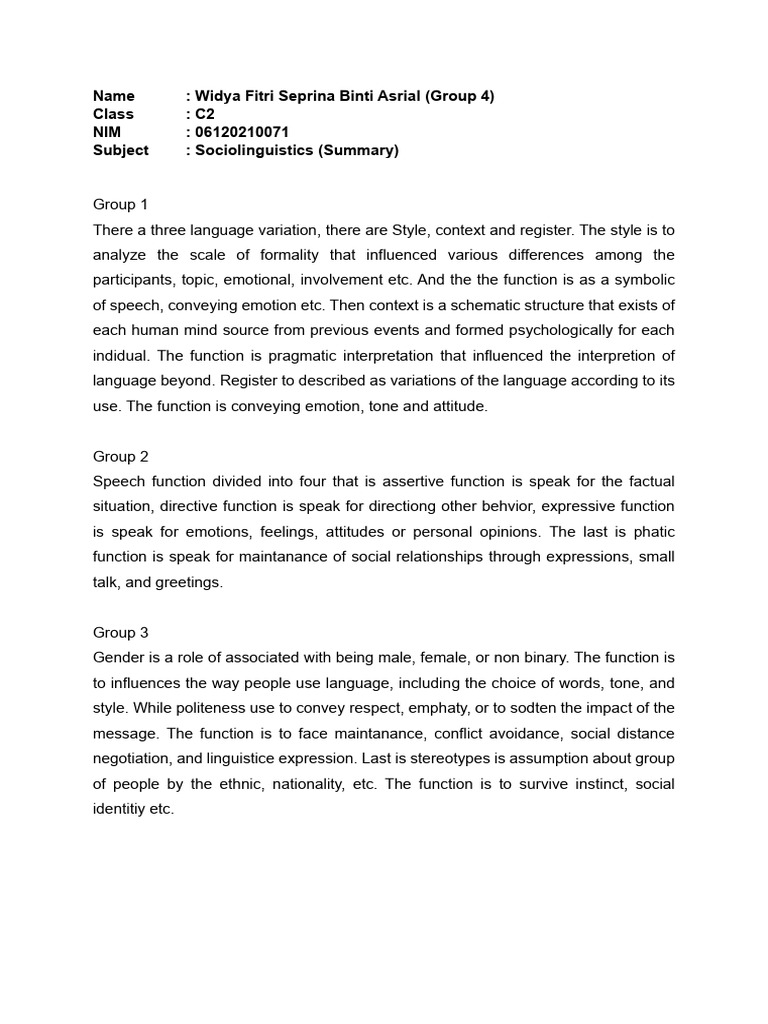 WIdya Fitri Seprina Binti Asrial-Summarize Sociolinguistics | PDF