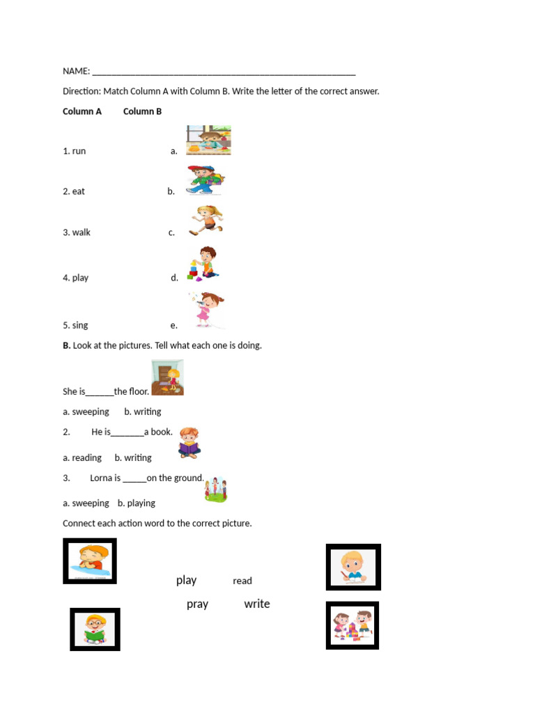 Action Words Matching Exercise | PDF
