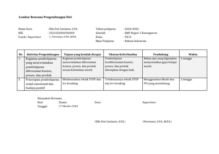 Lampiran 7 - Lembar Rencana Pengembangan Diri | PDF