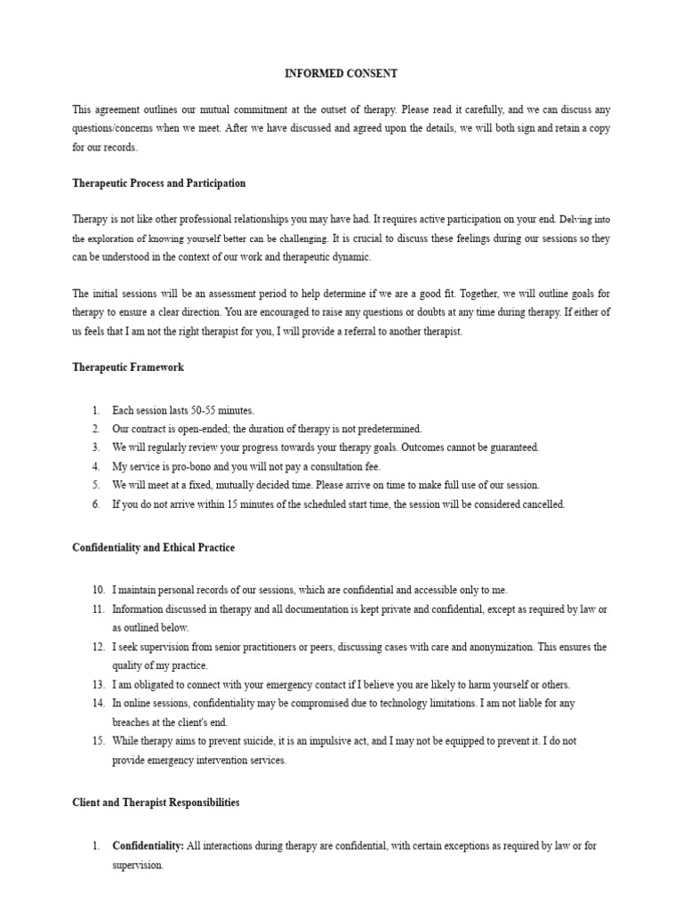 Consent Form (Pro-Bono) | PDF | Confidentiality | Psychotherapy
