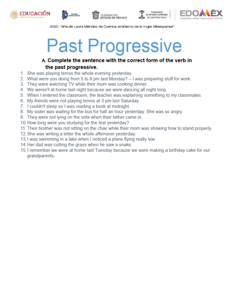 Practice 3 Past Simple and Past Progressive - Sandoval Montes Rosa ...