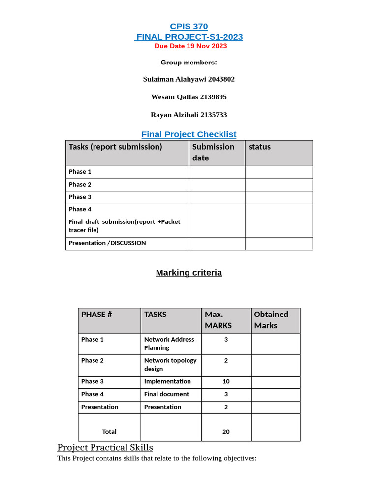 CPIS 370 Network Project Guide | PDF | Computer Network | Router ...